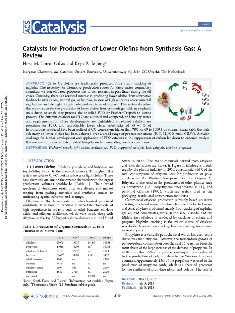 De Jong 2013 ACS Catalysis Catalysts For Production of Lower Olefins From Synthesis Gas - A ...