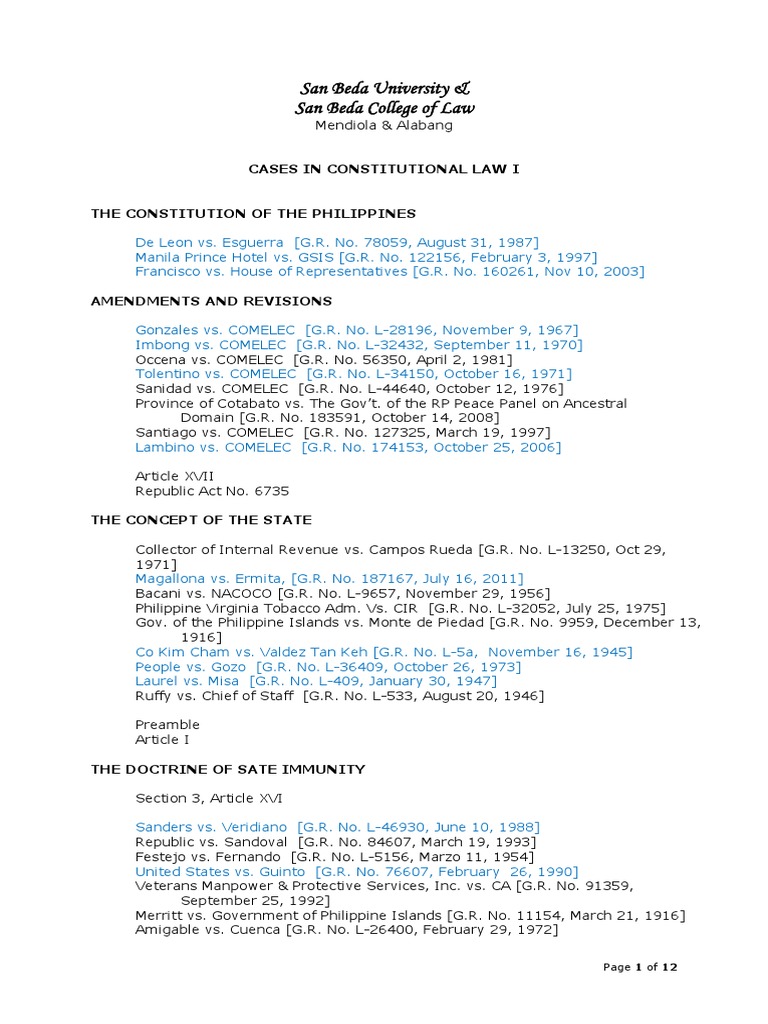 Constitutional Law I - List of Cases | PDF | Commission On Elections ...