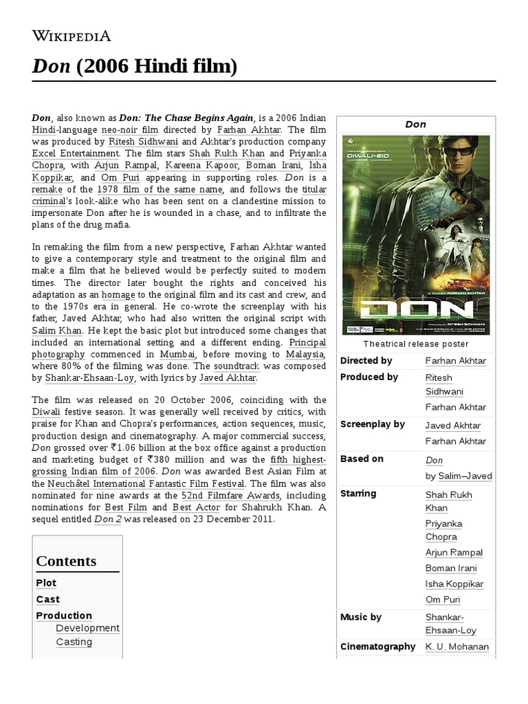 Don (2006 Hindi Film) : Don, Also Known As Don: The Chase Begins Again ...