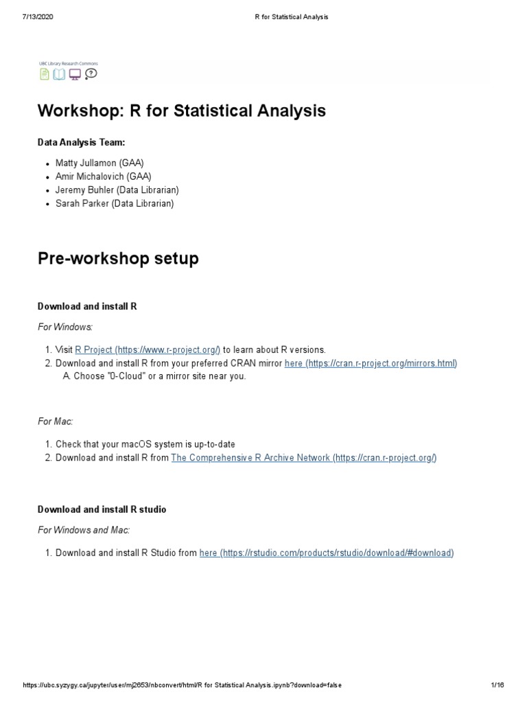 Workshop: R For Statistical Analysis | PDF | Statistics | Student's T Test