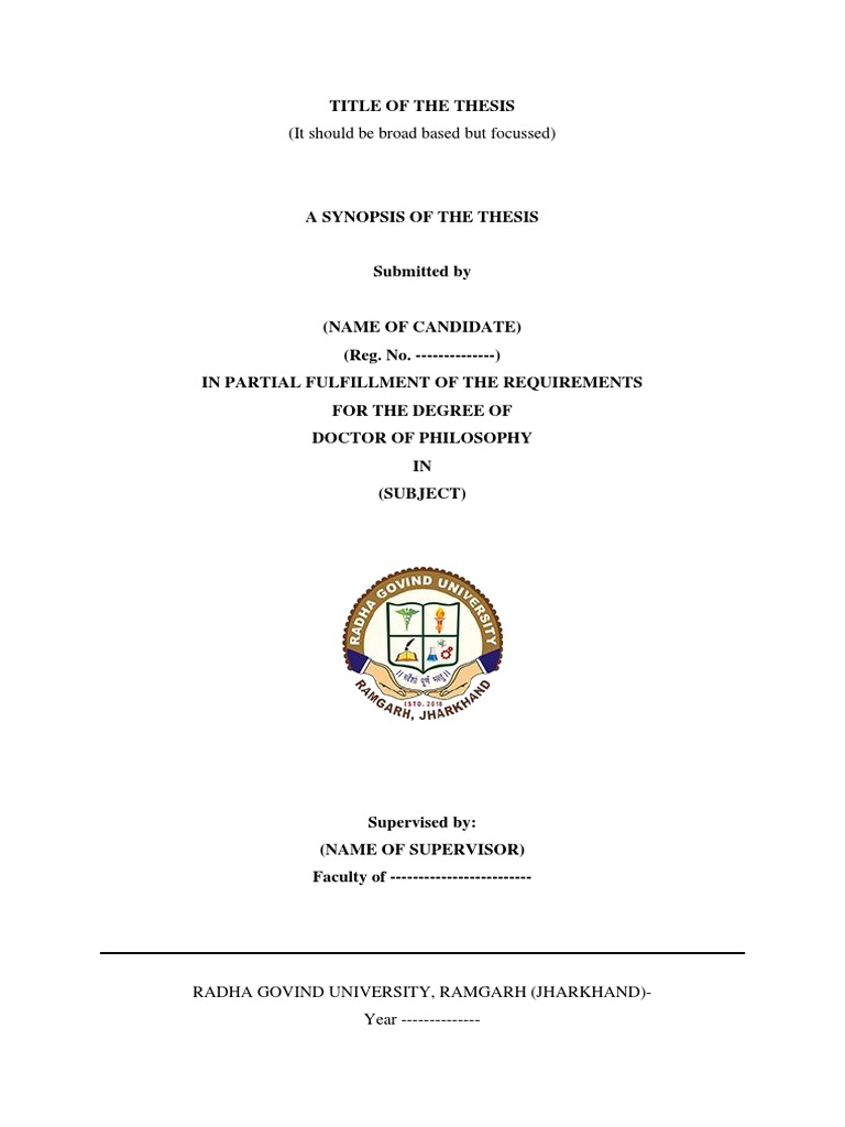 A Synopsis of The Thesis PDF | PDF | Thesis | Doctor Of Philosophy