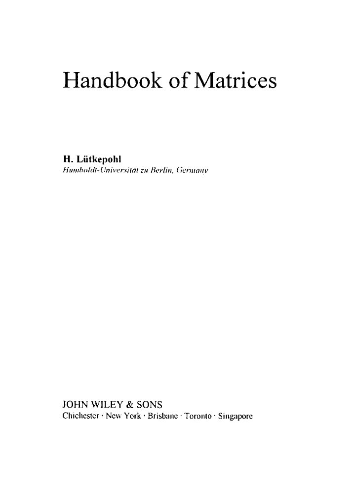 Lutkepohl H. Handbook of Matrices | PDF
