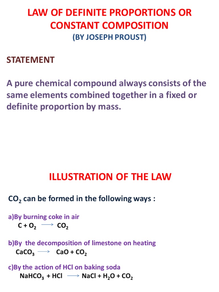 Proust Law Of Definite Proportions