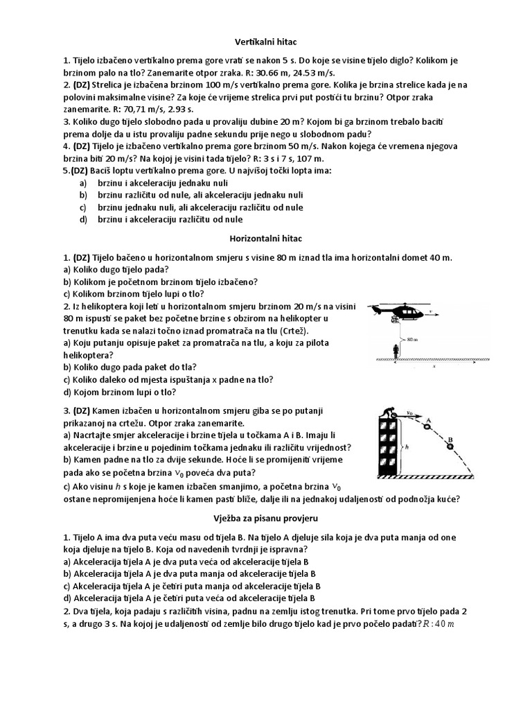 Vertikalni Hitac, Horizontalni Hitac Vježba | PDF