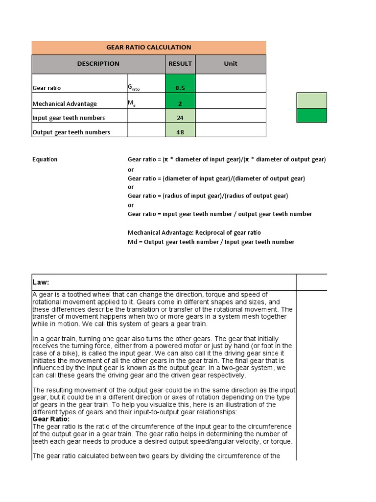 Gear Ratio Calculation | PDF | Gear | Classical Mechanics