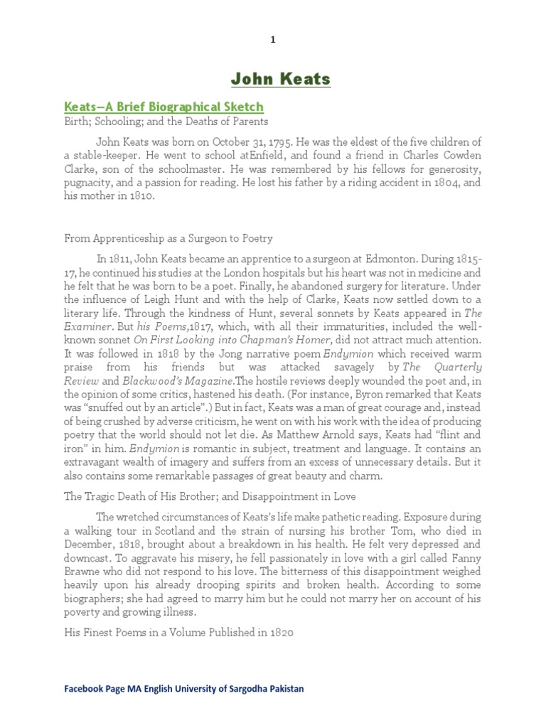 John Keats | PDF | John Keats | Romanticism