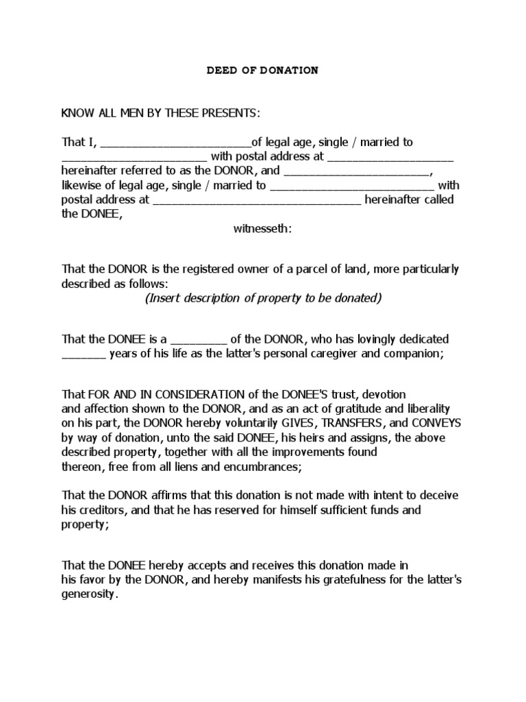 Deed of Donation | PDF | Deed | Civil Law (Common Law)