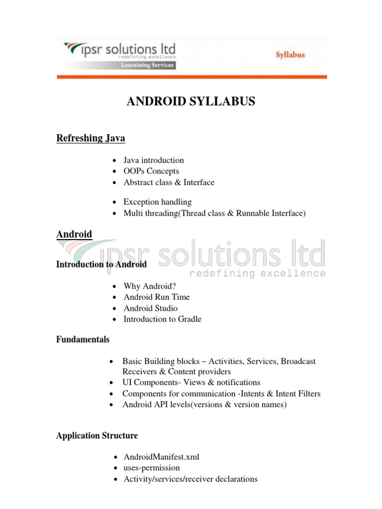 Android Syllabus Ipr Solution Pdf Android Operating System Application Programming