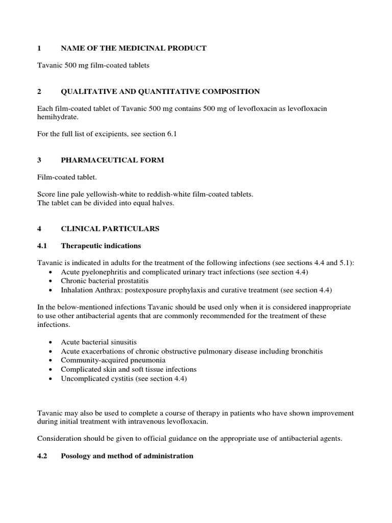 Tavanic 500 mg: Indications and Dosage | PDF