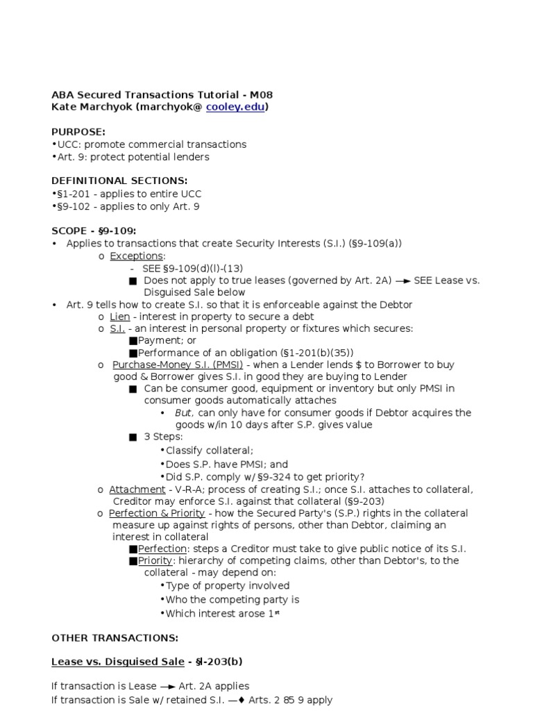 Sba Outline | PDF | Security Interest | Repossession