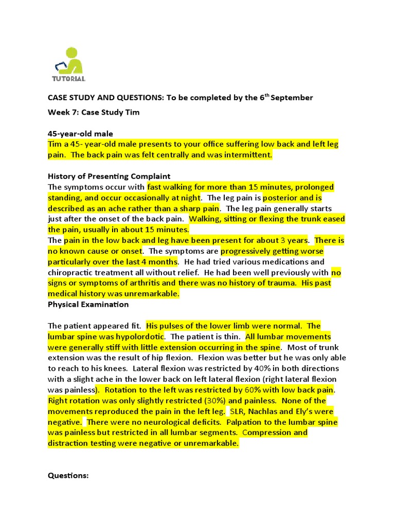 Week 7 Case Study 7 Chir13009 | PDF | Back Pain | Skeletal System
