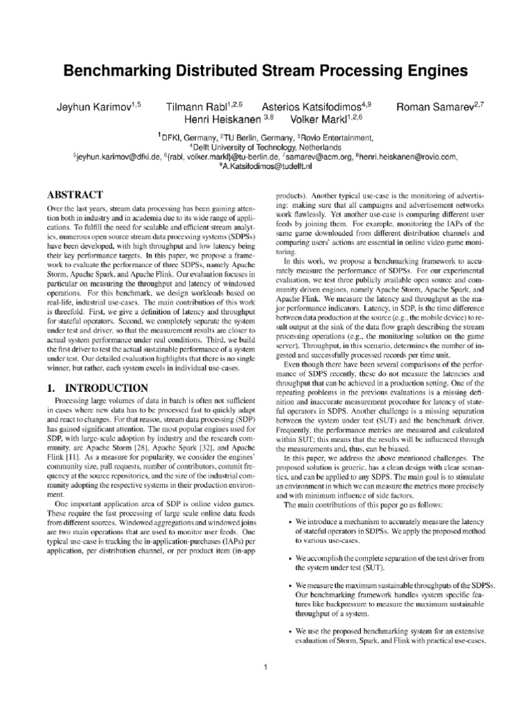 Benchmarking Processing Engines: Distributed | PDF | Apache Spark | Latency (Engineering)