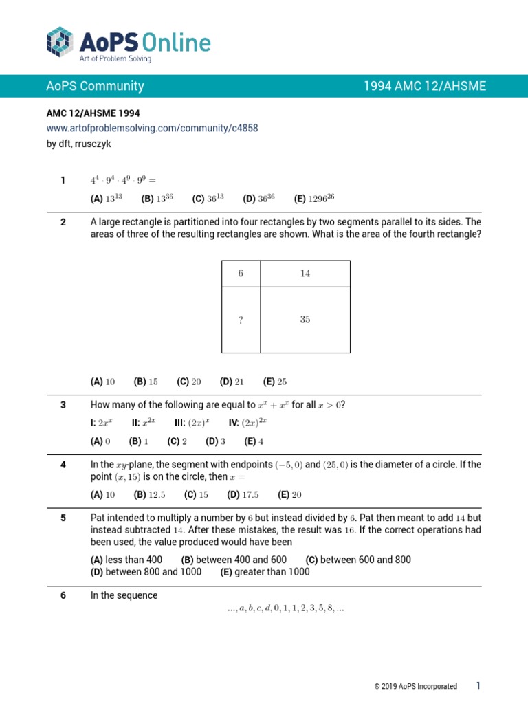 Aops Community 1994 Amc 12/ahsme | Download Free PDF | Circle | Area