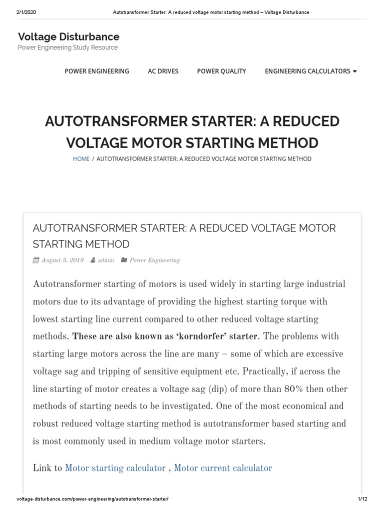 Autotransformer Starter - A Reduced Voltage Motor Starting Method ...