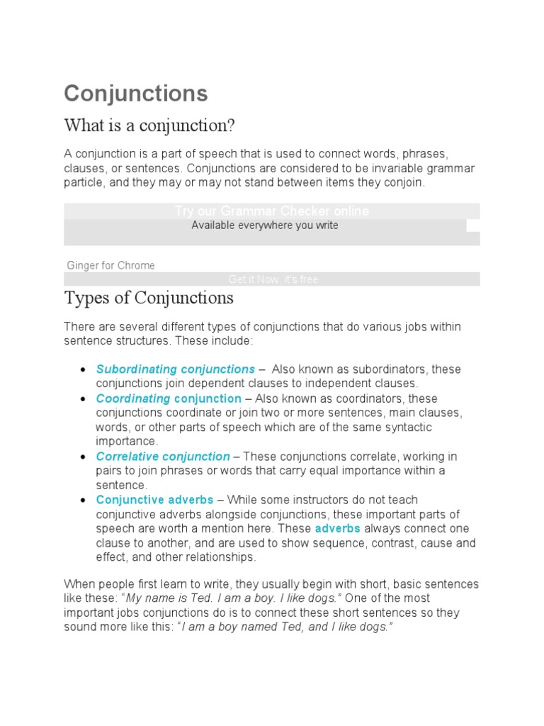 Conjunctions: What Is A Conjunction? | Download Free PDF | Language Mechanics | Cognition