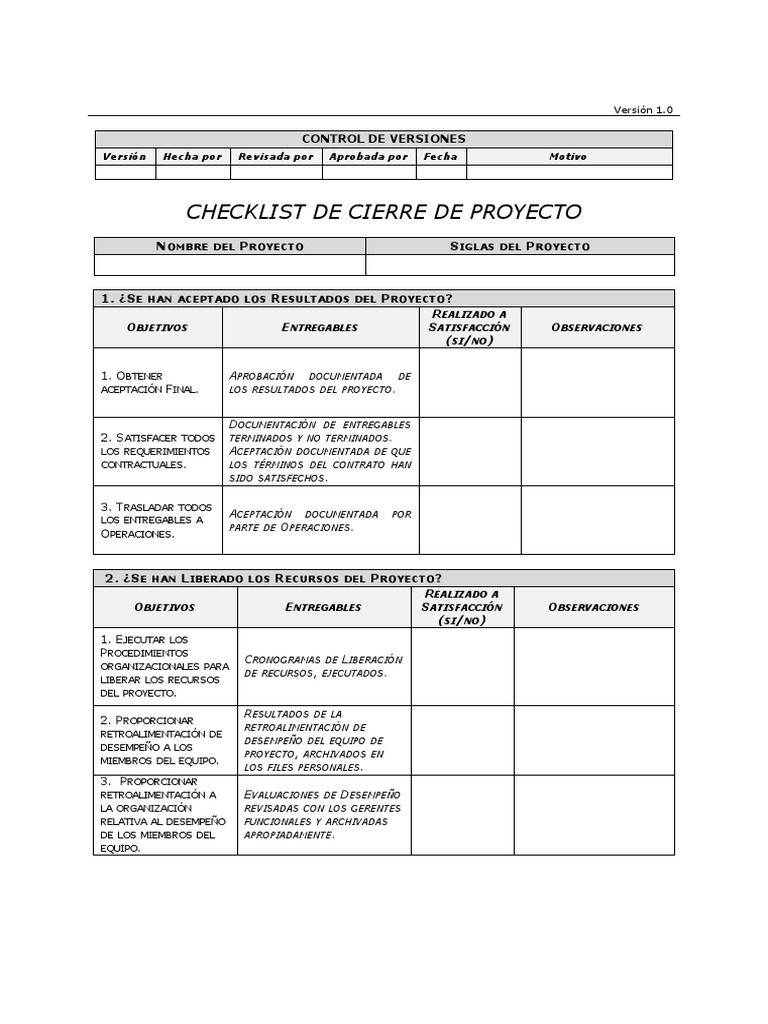 Checklist de Cierre de Proyecto | PDF | Cognición | Business
