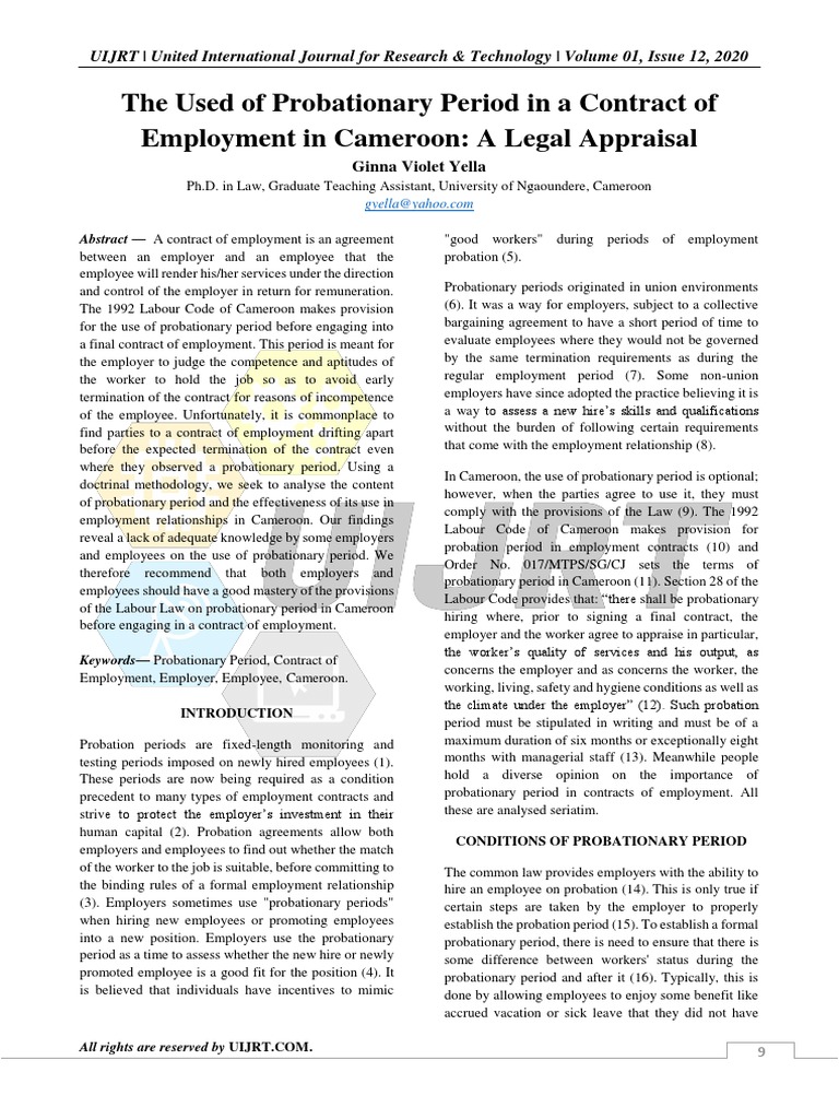 The Used of Probationary Period in A Contract of Employment in Cameroon ...