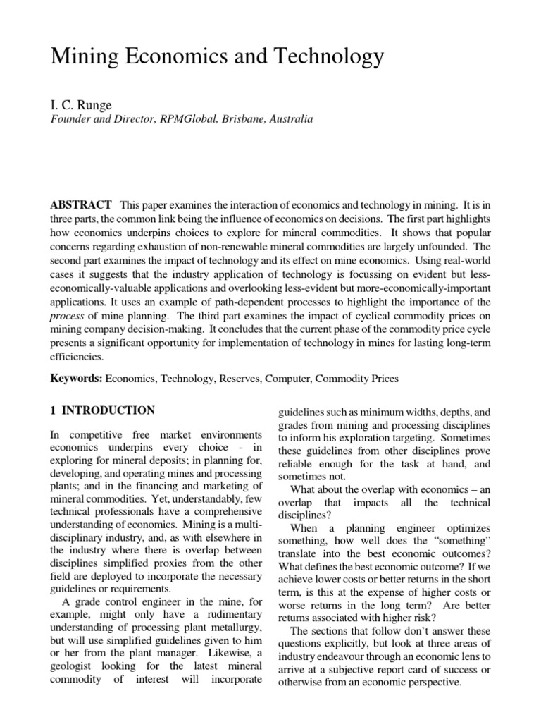 Mining Economics and Technology | PDF | Mining | Economics