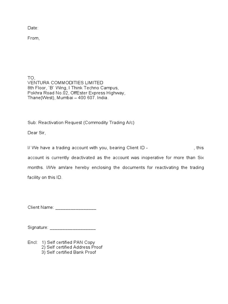 Reactivation Request Letter From Inactive Clients PDF | PDF