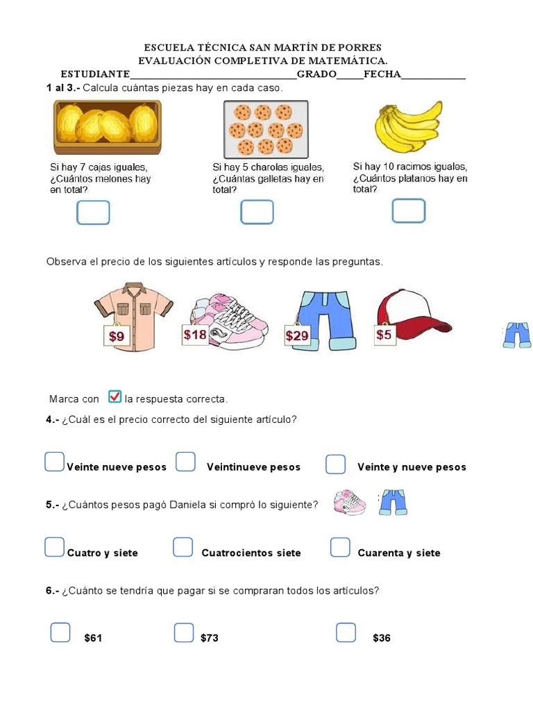 Examen Completivo de Matemática (3er Grado) | PDF
