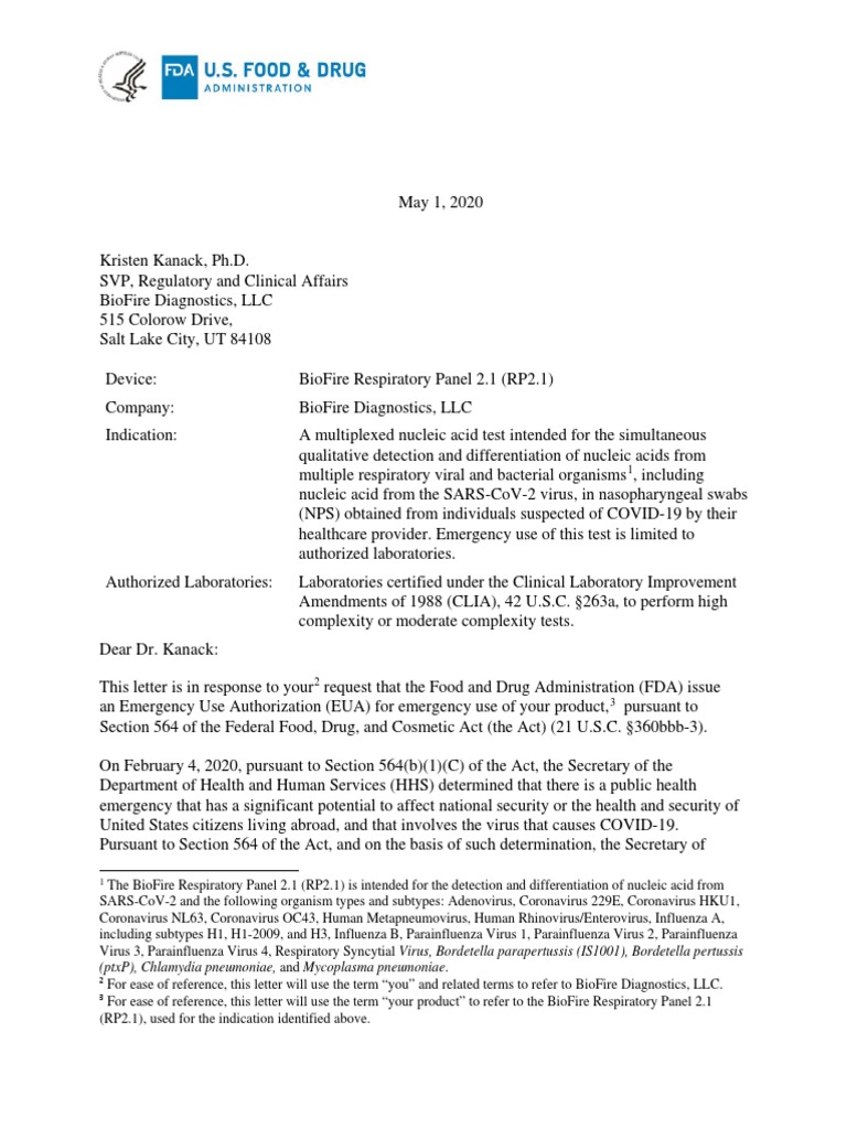 RP2.1 EUA Authorization Letter | Download Free PDF | Infection ...