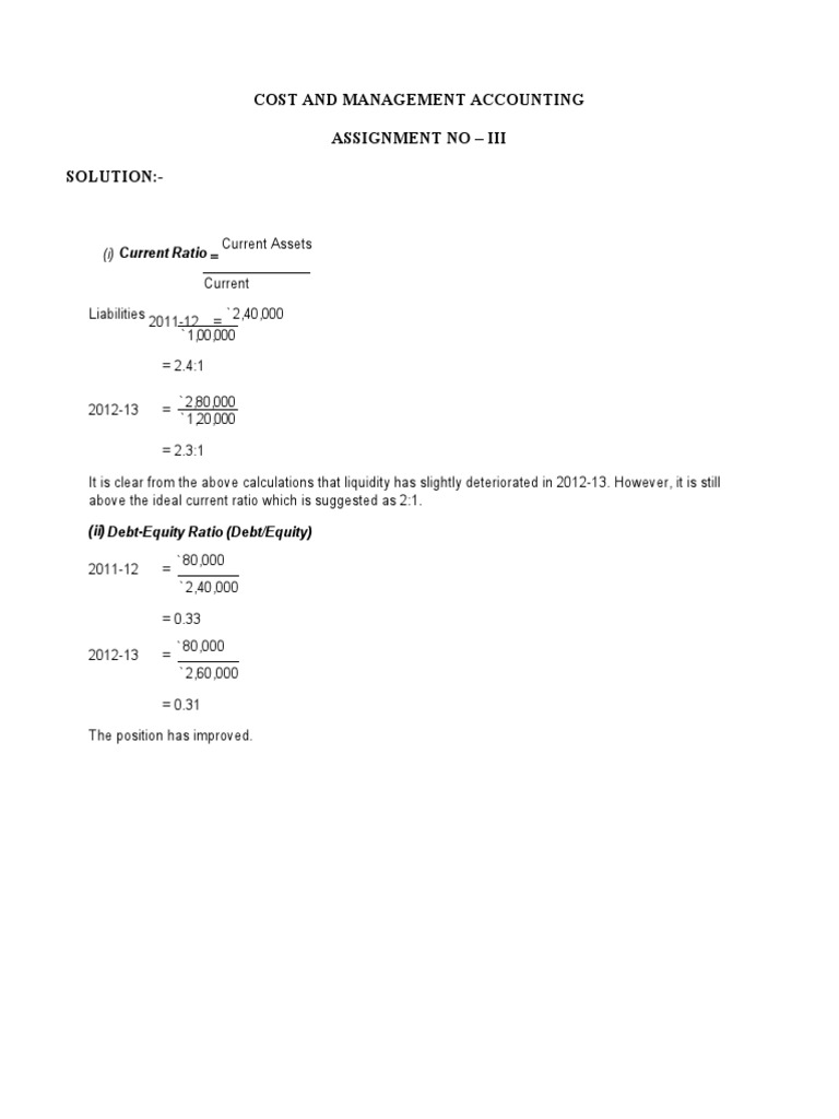 CMA Assignment No - 3 (Problem) | PDF | Net Income | Revenue