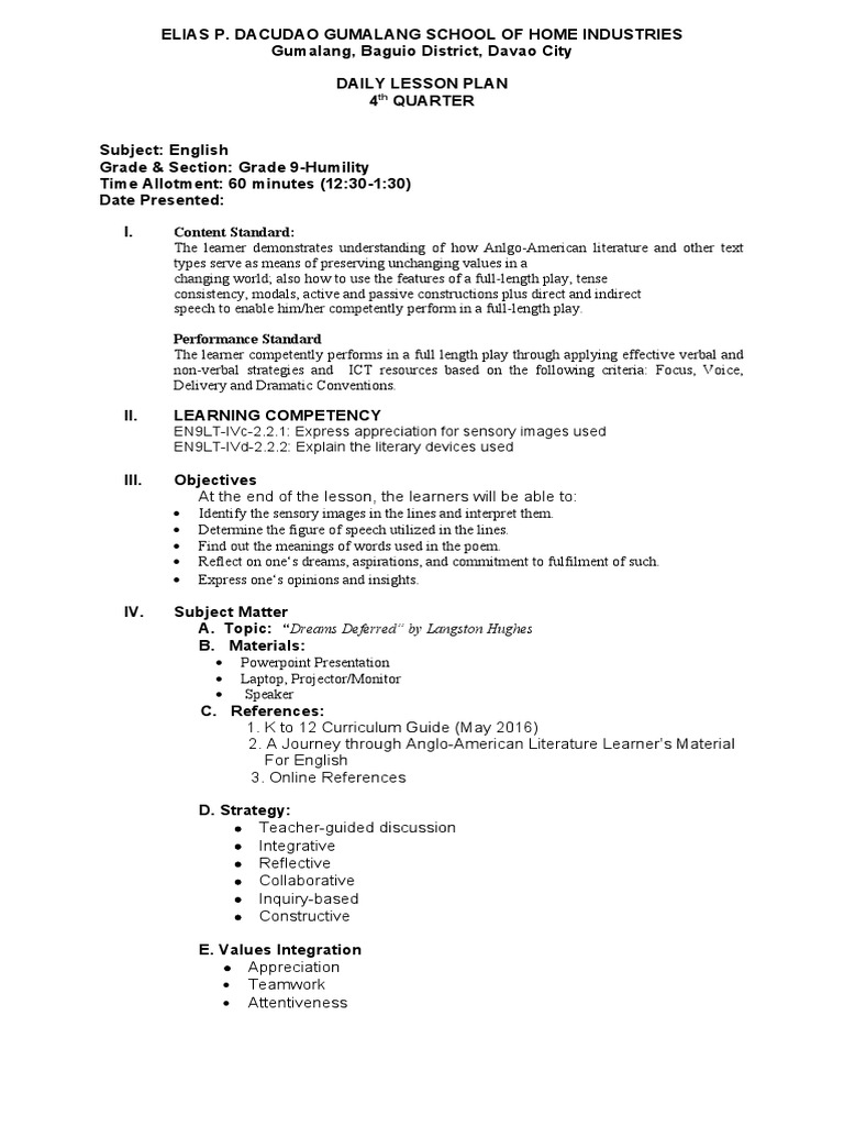 Analyzing "Dreams Deferred" in Class | PDF | English Language ...