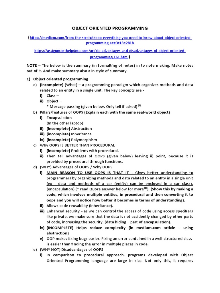Object Oriented Programming in General | PDF | Object Oriented ...