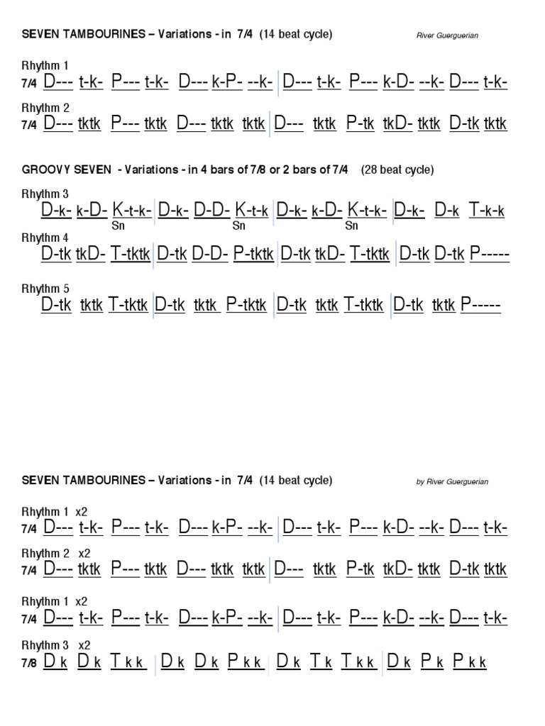 Tambourine Rhythm Variations in 7/4 | PDF | Art | Technology & Engineering