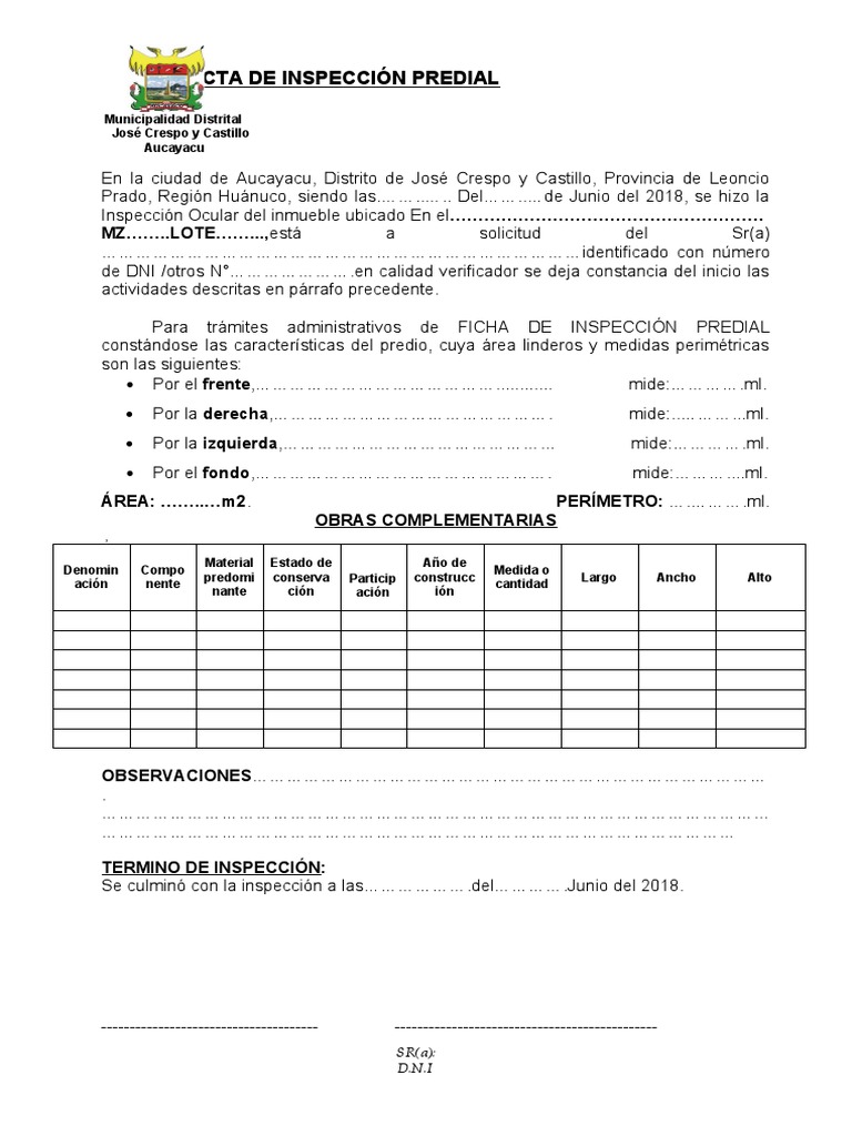 Acta de Inspeccion Obras Complementarias | PDF