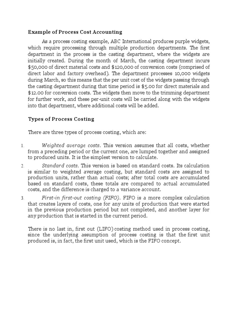 Example of Process Cost Accounting: Weighted Average Costs. This ...