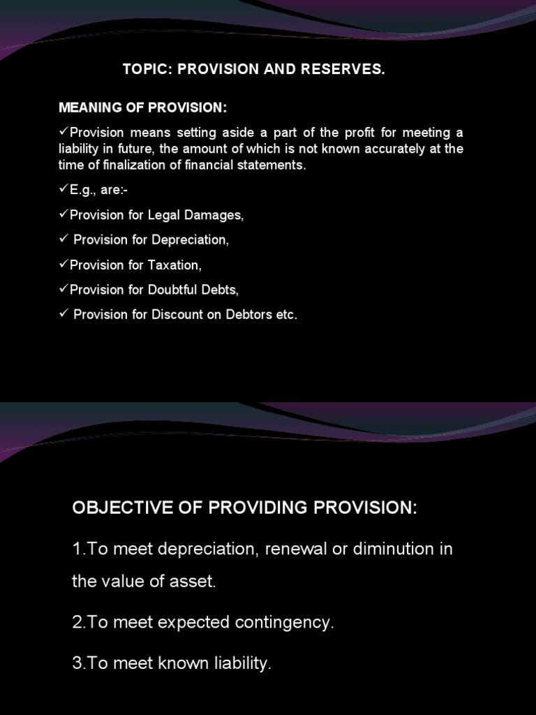 Provisions and Reserves | PDF | Depreciation | Revenue