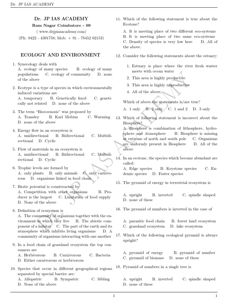 100 Mcq In Ecology Pdf Biodiversity Ecosystem