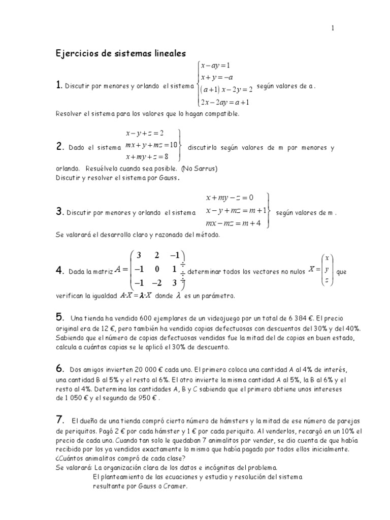 Ejericicios Sist Lineal | Descargar gratis PDF | Sistema de ecuaciones lineales | Matriz ...