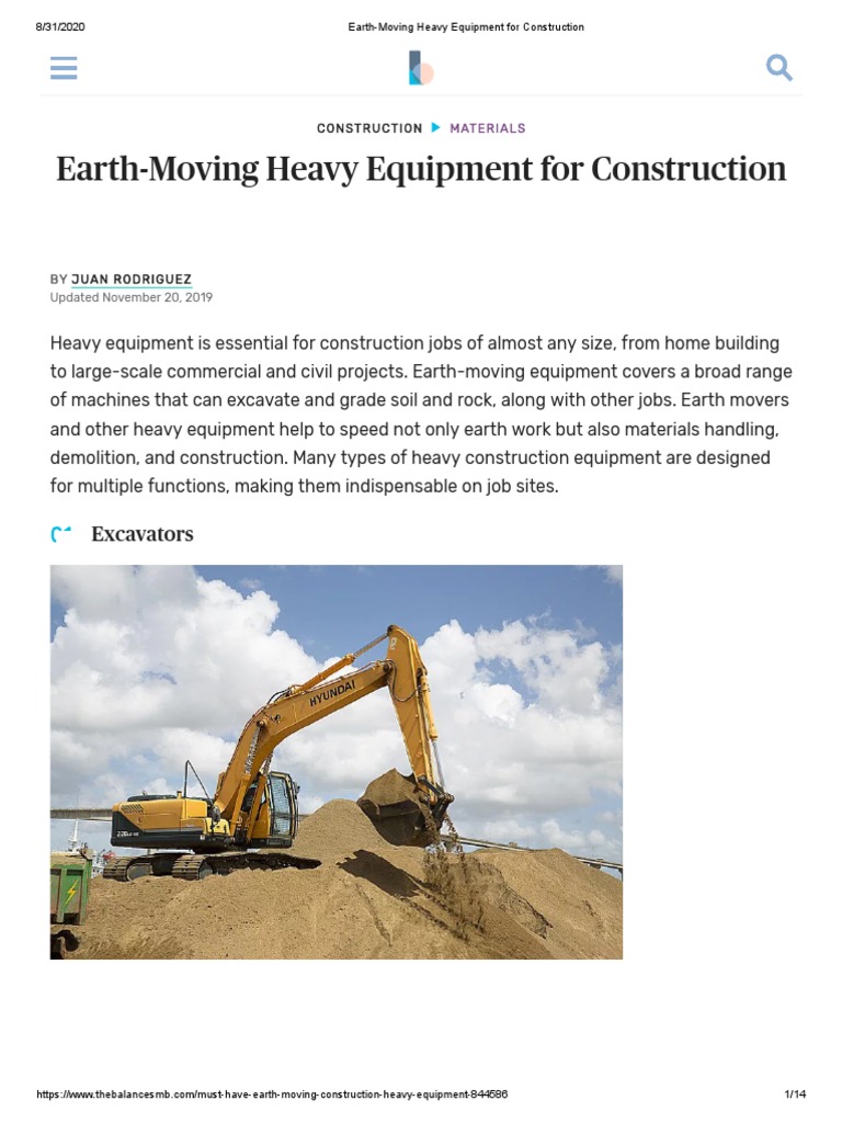 Earth-Moving Heavy Equipment For Construction: Excavators | PDF ...