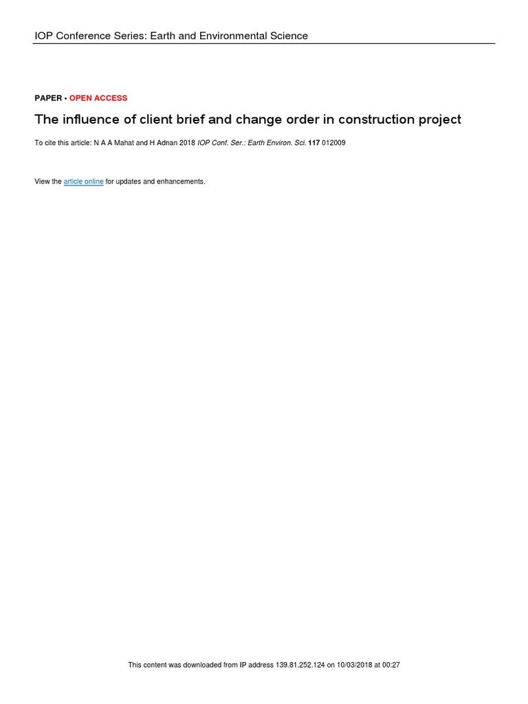 The Influence of Client Brief and Change Order in Construction Project ...
