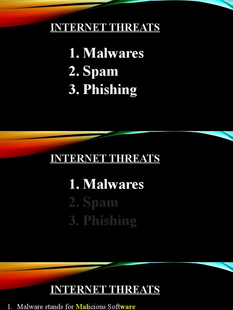 Internet Threats: 1. Malwares 2. Spam 3. Phishing | PDF | Malware ...