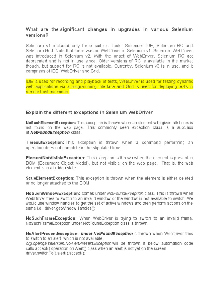 What Are The Significant Changes in Upgrades in Various Selenium Versions? | PDF | Selenium ...