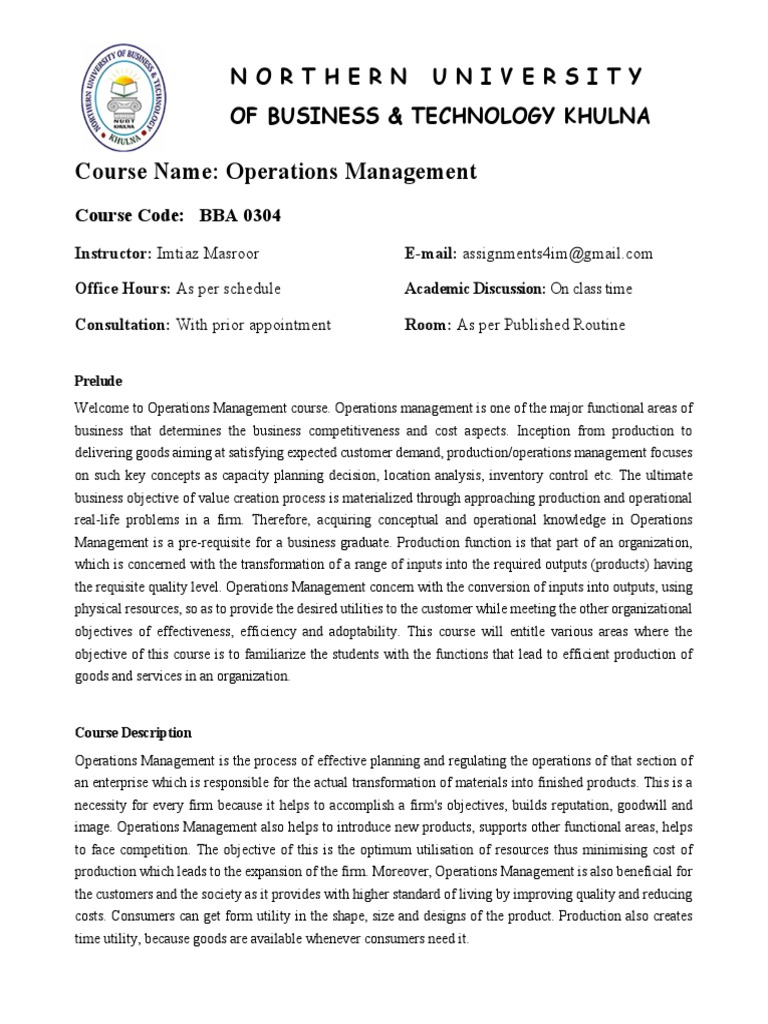 Operations Management Course Overview | PDF | Operations Management ...