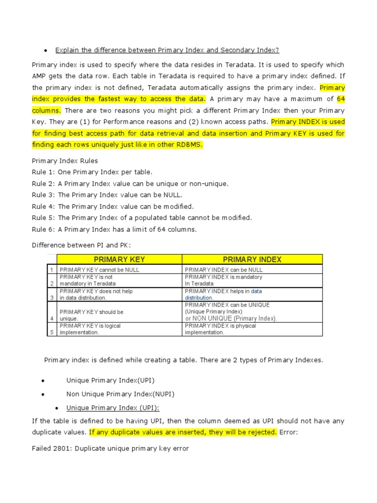Primary Key Primary Index | Download Free PDF | Database Index ...