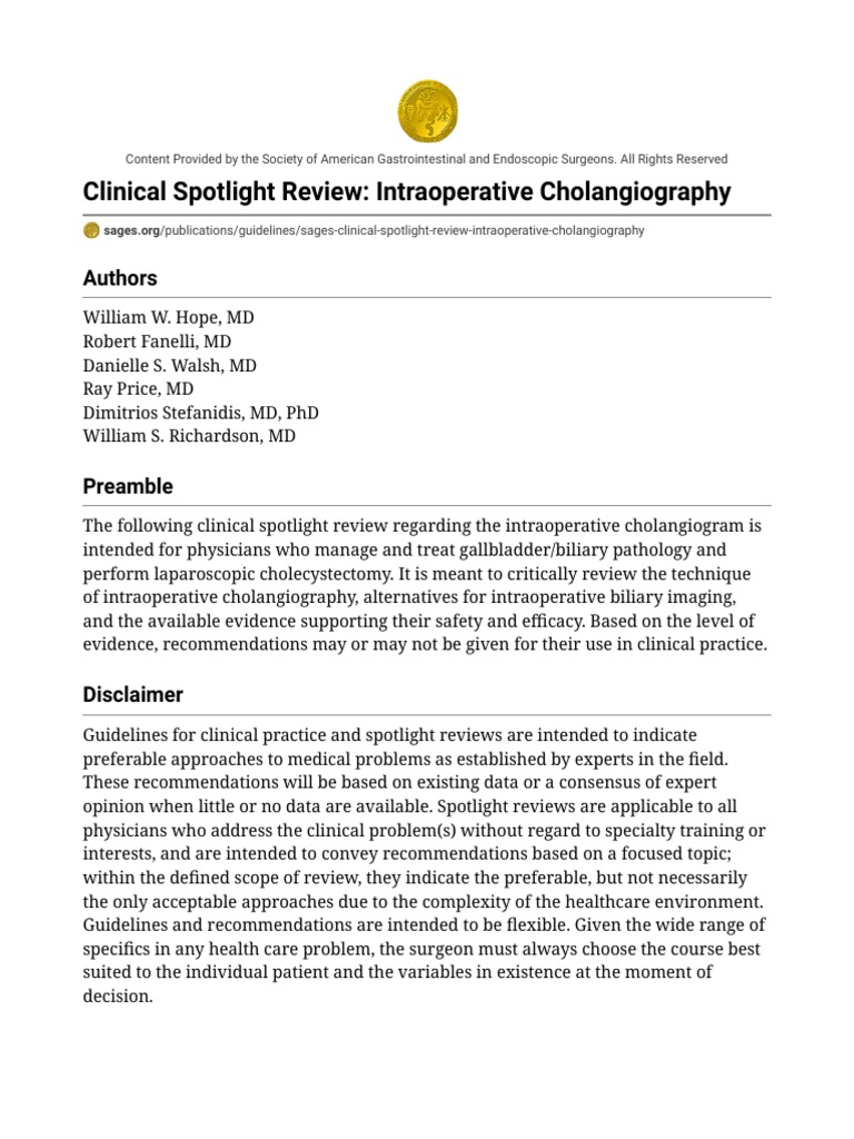 Clinical Spotlight Review Intraoperative Cholangiography A Sages