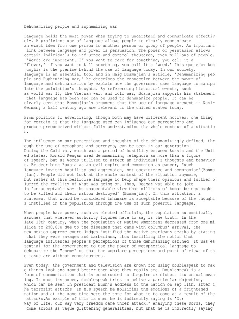 Dehumanize People and Euphemize War | PDF | George W. Bush | American ...