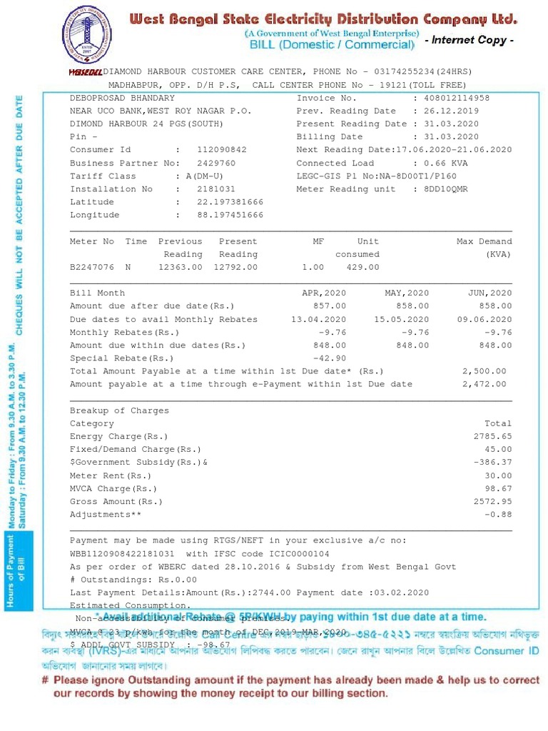 Electric Bill | PDF | Electrical Engineering | Electricity