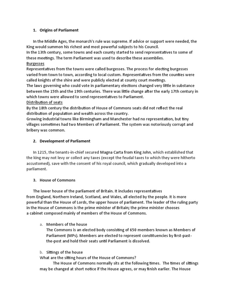 Origins of Parliament | PDF | Bill (Law) | House Of Commons Of The ...