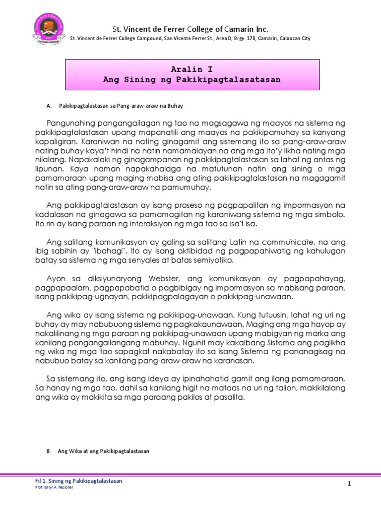 Aralin 1-Sining NG Pakikipagtalastasan | PDF