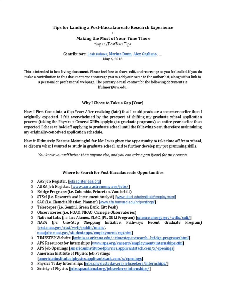 How To Land A Post-Baccalaureate Research Experience | PDF | Mentorship ...