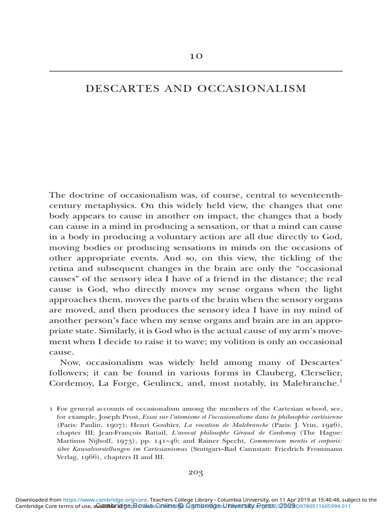 Descartes and Occasionalism: Über Kausalvorstellungen Im Cartesianismus ...