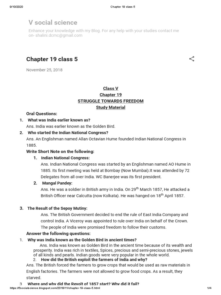 Chapter 19 Struglles Towards Freedom Class 5 PDF | PDF | Indian ...