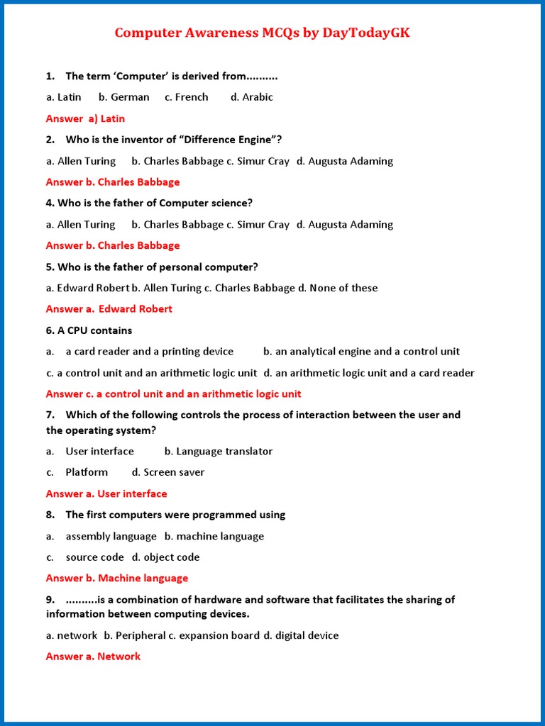 Computer Awareness MCQs PDF | PDF | Computer Data Storage | Read Only Memory