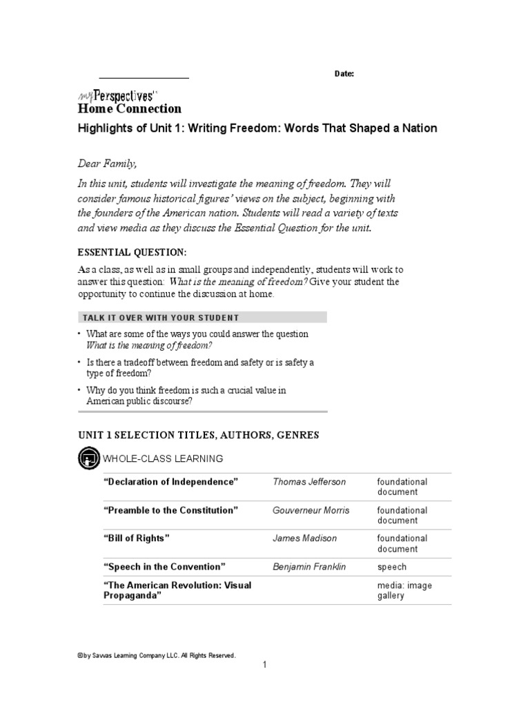 Unit 1 Home Connection Letter | PDF | Rhetoric | Argument
